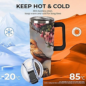 Oil Painting Bird And Flowers 40oz Water Bottle Double Wall Insulated Tumbler with Handle Leakproof Travel Mug Black-style