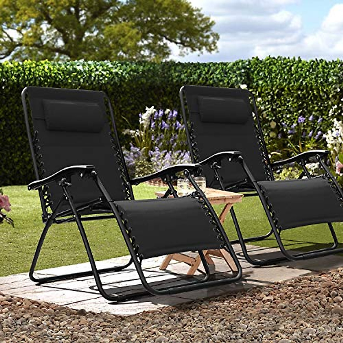 Greesum GS-OSZG00 Oversized Zero Gravity Chair, Folding Outdoor Patio Lounge Recliner with Movable Headrest, Black