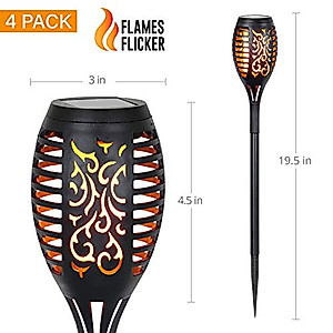 Exhart Garden Solar Lights, Set of 4 Flickering Flame Garden Stake Torches, LED Fire, Outdoor Garden and Yard Decoration, 3 x 20 Inch