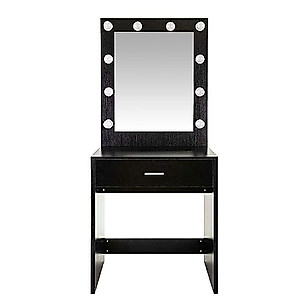 KJNS Vanity Wood Makeup Dressing Table Stool Set W/Drawer &Mirror Desk Black Vanity Desk Makeup Vanity Side Tables Bedroom Vanity Table Portable Desk Vanity Set