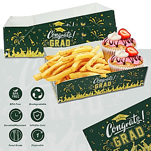 Green and Gold Graduation Party Decorations 30 Pcs Disposable Food Trays 2023 Graduation Party Supplies Graduation Snack Trays Congrats Grad Paper Food Trays Disposable Food Holders for Popcorn