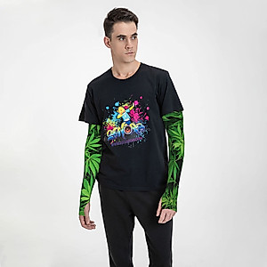 Hicyyu Cannabis Leaf Weed Marijuana Anti-Slip Sun Protection Cooling Long Arm Sleeves For Men Women Youth，Sports Compression Cooling Sleeve，Ice Silk Arm Cover Sleeve For Adults, Black, One Size