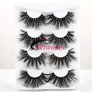 wiwoseo 25MM False Eyelashes Faux Mink Lashes Dramatic Long Fluffy Cross Thick Volume Fake Eye Lashes 4 Pairs Pack