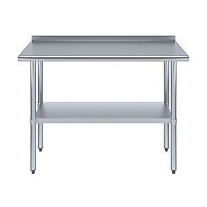 AmGood 48" Long x 18" Deep Stainless Steel Work Table with 1.5" Backsplash | Metal Kitchen Food Prep Table | NSF