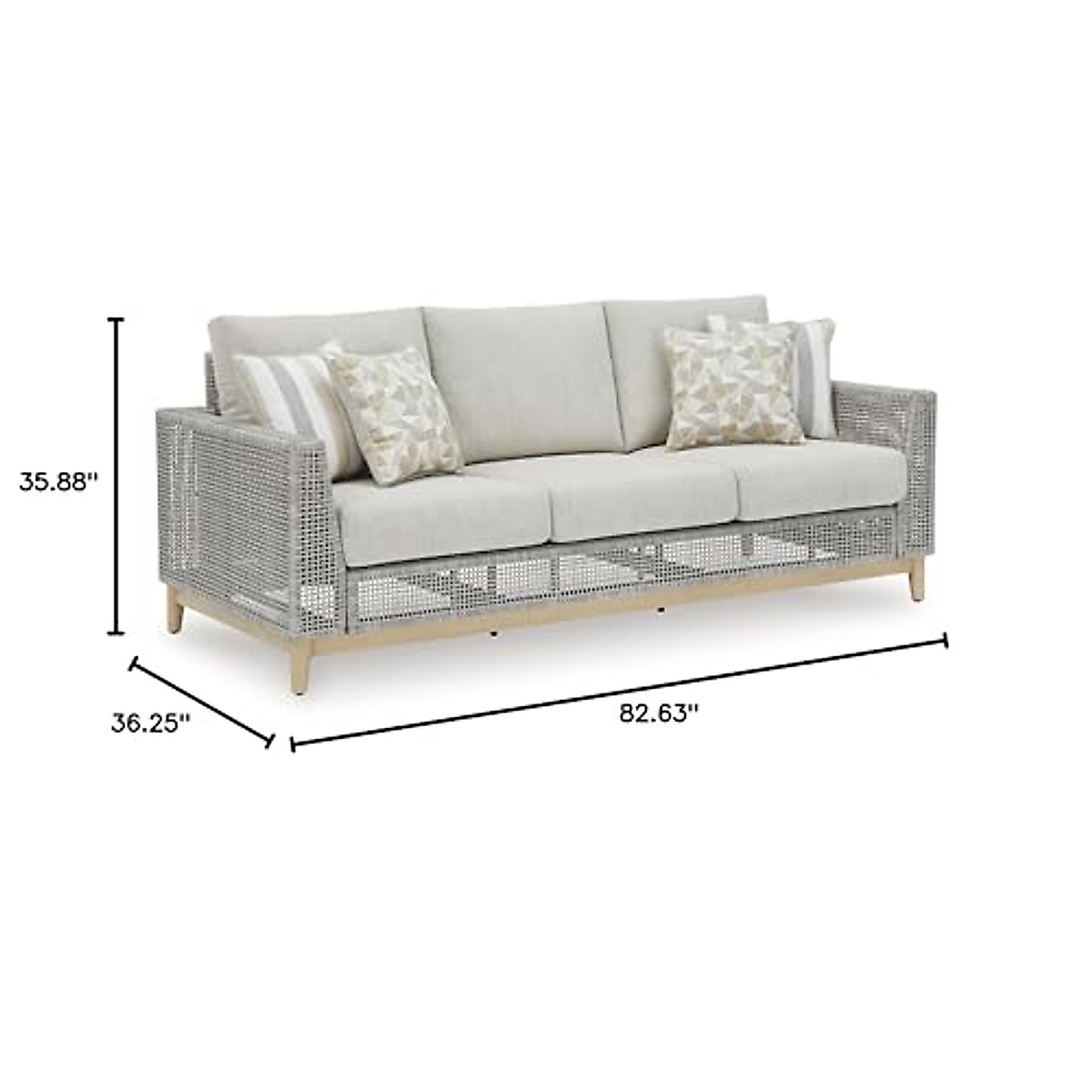 Signature Deisgn by Ashley Seton Creek Outdoor Sofa with Cushion, 83" W x 36" D x 36" H, Light Brown & Light Gray