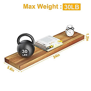 Buwico Floating Shelf, Pine Solid Wood Wall Shelves, Wall Mounted Wooden Shelves for Bathroom Bedroom Living Room Kitchen, Farmhouse Decor Shelves with Invisiable Metal Brackets Set of 2(24in)