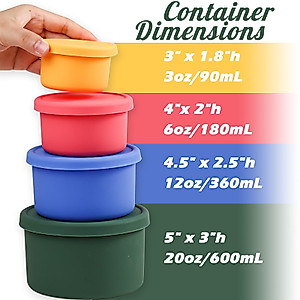 Webake Silicone Food Storage Containers with Lids, Large Nesting Portion Control Containers for Lunch Snack, Set of 4 (3oz,6oz,12oz,20oz)