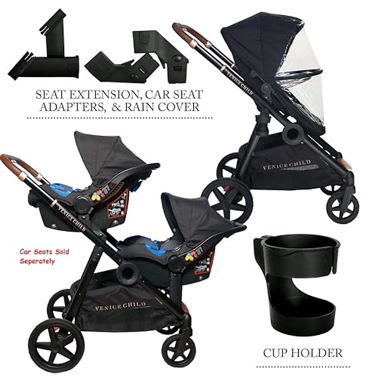 Venice Child Maverick Tandem Travel System Single to Double Stroller- Includes 2 Toddler Seats (Package 3, Twilight Gray)