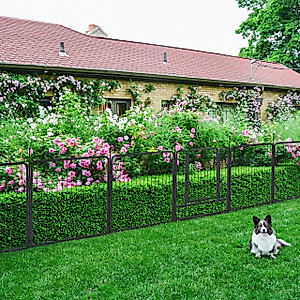 TMEE Garden Fence 16 Panels 36ft×32in Decorative Garden Metal Fence with 2 Gates Outdoor Landscape Animal Barrier Dog Pet Fencing for Yard Patio, Black