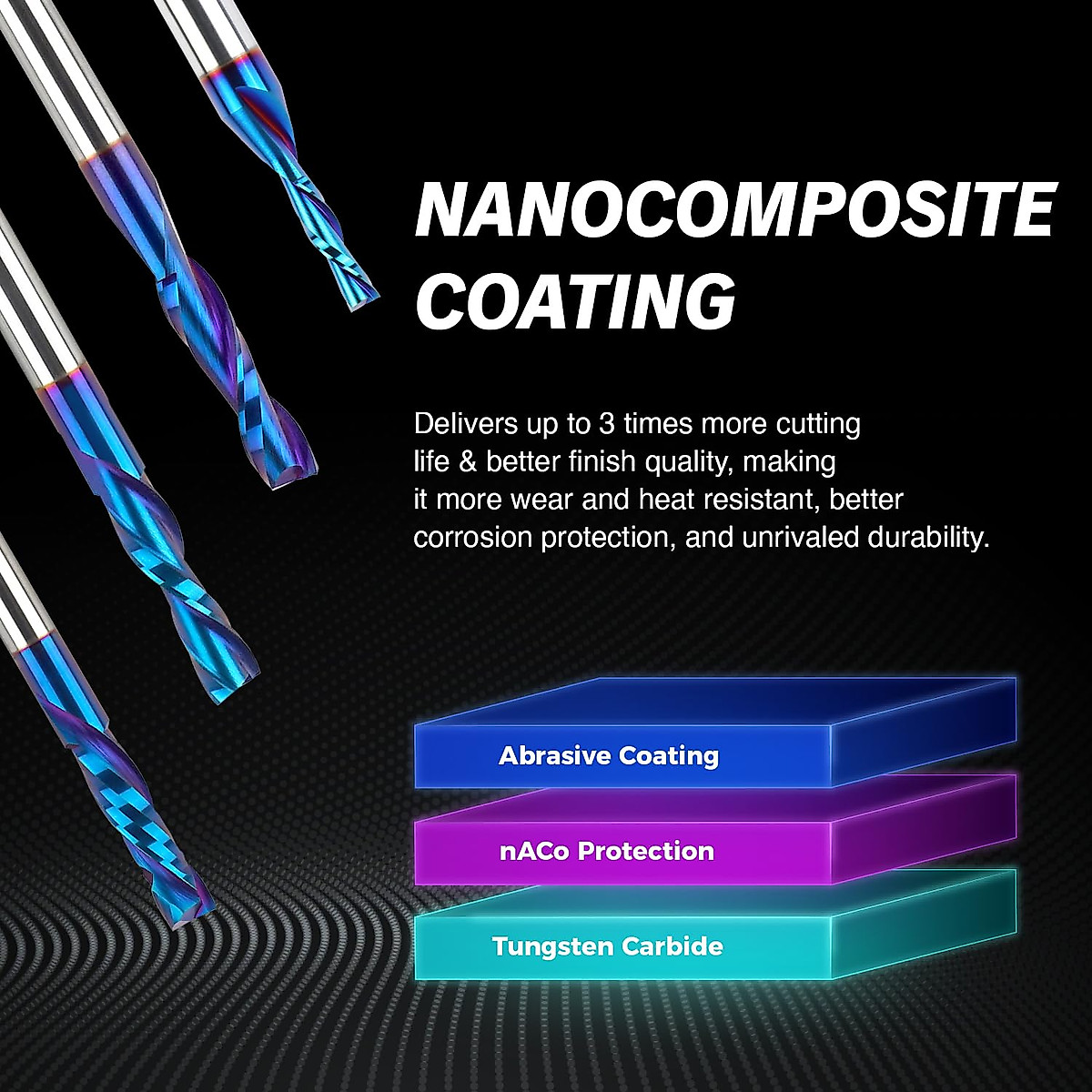 ZahyoX 1/4 Inch Shank Downcut Spiral Router Bit, Nano Coated Solid Carbide Straight CNC End Mill for Wood, 1/4 Dia x 1 CL x 2-1/2 OVL