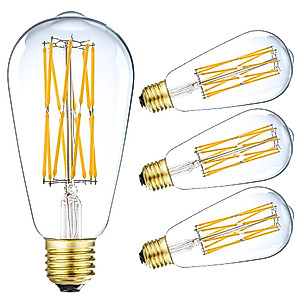 Leools Vintage LED Edison Bulb Dimmable 15W,Equivalent 120W, Antique Style ST64 LED Filament Bulbs,1300 Lumen,2700K Soft Warm White, E26 Base,4 Pack.