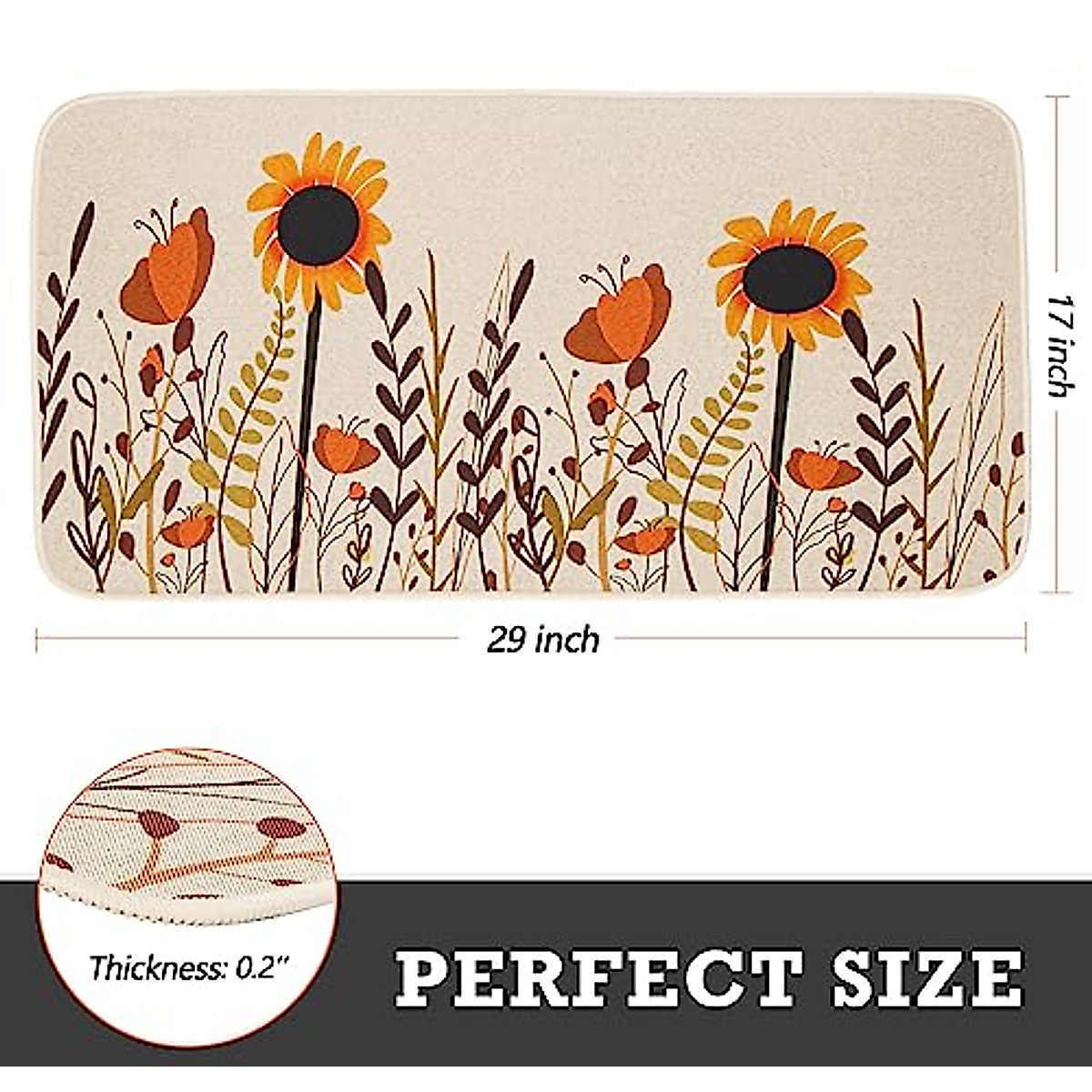 MUGANYI Fall Flower Thanksgiving Autumn Doormat - Holiday Welcome Non Slip Rug Sunflower Natural Door mat for Indoor Outdoor Entrance 17" x 29"