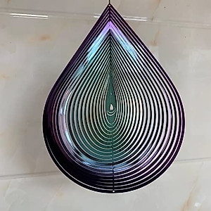 Kexsscai Wind Spinner Garden Indoor Outdoor Decor 3D Stainless Steel Metal Hanging Decorations, 3D Water Droplets Pattern Metal Wind Sculptures & Spinners Whirligig Gifts with 12inch(Green&Purple)