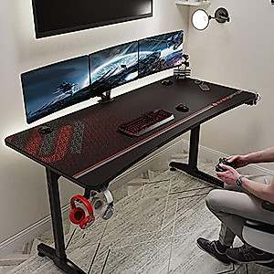 EUREKA ERGONOMIC 60 Inch Gaming Desk with Full Mouse Pad, Large Home Office Curved Computer Desk for 3 Monitors with Cup Holder, Headphone Hook and Handle Rack with USB Charging Ports for Gamer, Black