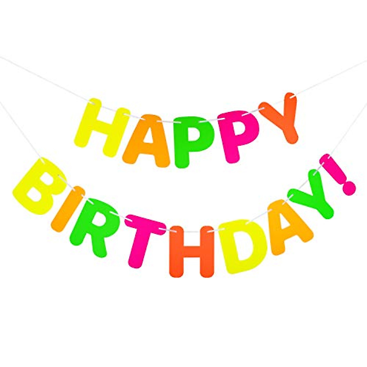 Midnight Glo Neon Happy Birthday Banner Decoration Black Light Reactive UV Glow Birthday Party