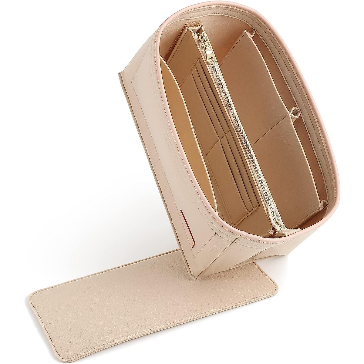 Doxo Purse Organizer Insert for Handbags & Base Shaper Combination,Tote Bag Organizer Insert with 6 Sizes,Compatible with LV Speedy & Neverfull ON THE GO and More (L-Beige)