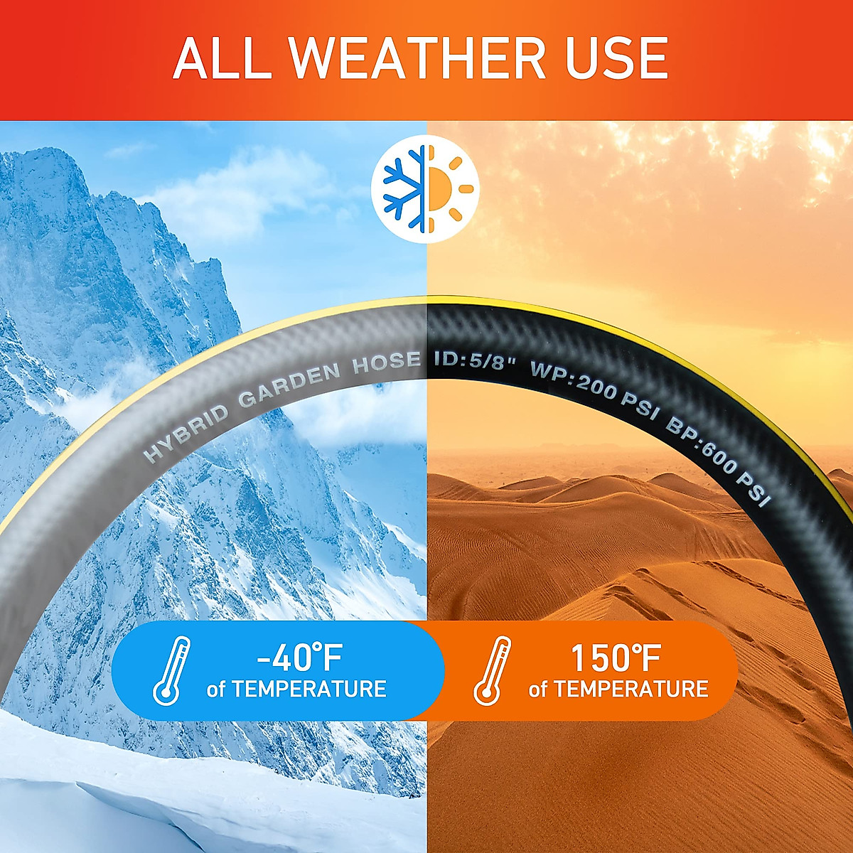 Adimos Hybrid Garden Hose 100 ft x 5/8", Heavy Duty Flexible Lightweight Water Hose 100ft with 10 Function Sprayer Nozzle, 3/4'' Solid Brass Fittings, Ultra Durable, All-weather