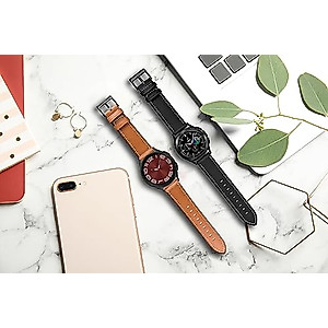 Olytop Galaxy Watch 5 Pro Bands 45mm, Galaxy Watch 6/4 Classic Band 47mm 46mm 43mm 42mm, Samsung Galaxy Watch 6/5/4/Acitve 2 Bands 44mm 40mm, 20mm Leather Wristband Replacement Strap Men, Black+Brown