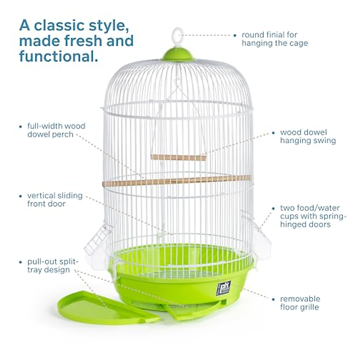 Prevue Hendryx SP31999G Classic Round Bird Cage, Green,1/2"