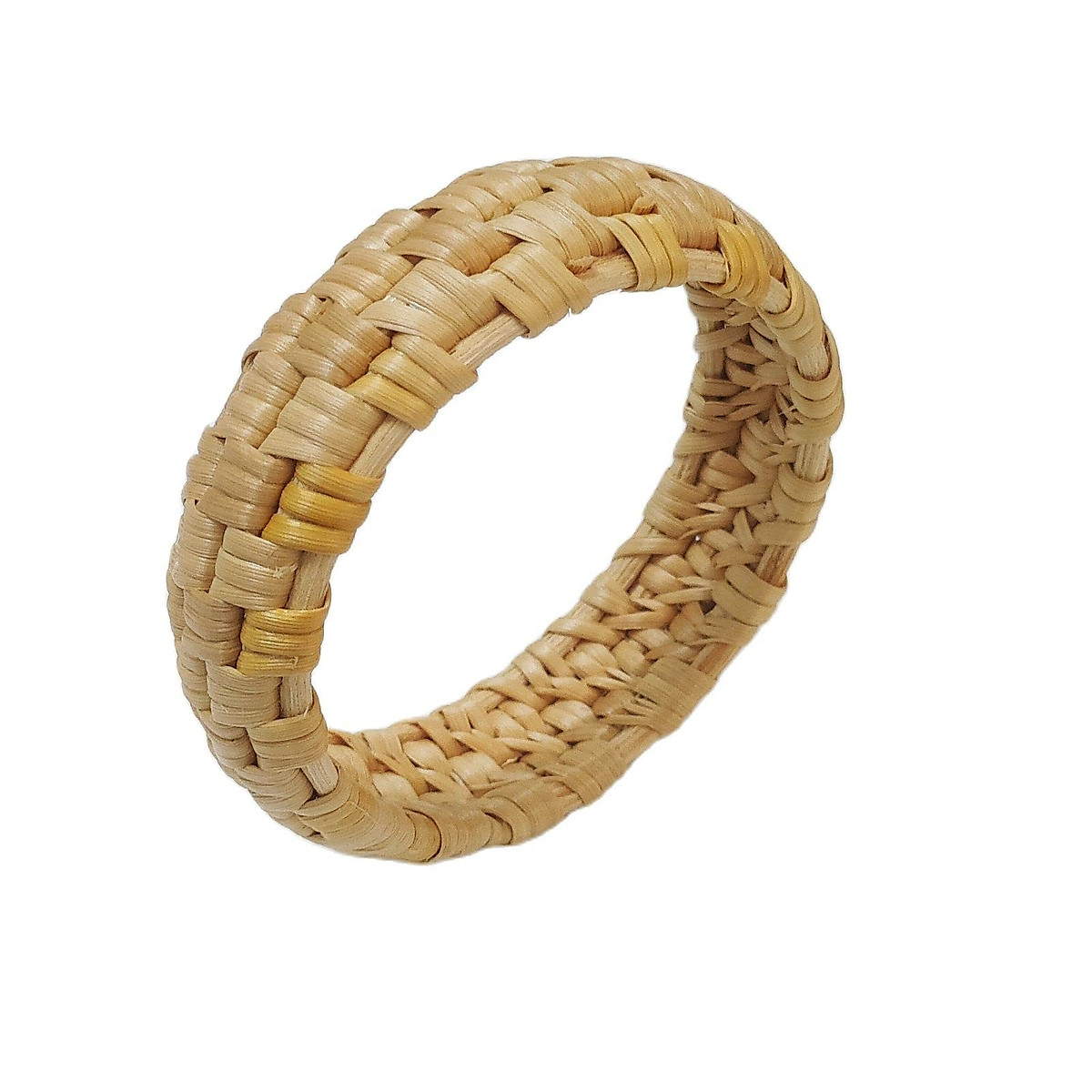 Dainty Rattan Geometric Bracelets Handmade Woven Lightweight Straw Wicker Braid Ethnic Round Statement Chunky Bangle for Women Jewelry-2 PCS