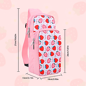 THRCIFLO Cute Pink Strawberry Travel Carrying Bag for Nintendo Switch/OLED/Lite Shoulder Bag Storage Backpack for Switch Accessories, Portable Crossbody Sling Case for Girls