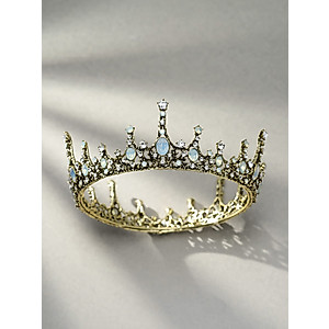 SWEETV Crystal Baroque Queen Crown - Vintage Princess Tiara, Wedding Prom Hallloween Opal Costume Hair Accessories for Women and Girls, Penelope