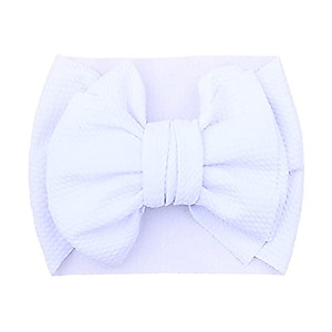 Vereinen Linen Bows for Girls Stretch Infant Headwear 2 PC Girls Headband Hairband Baby Bowknot Kids Hair Accessories Hair Color Ideas (White, One Size)