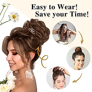 MORICA 1PCS Messy Hair Bun Hair Scrunchies Extension Curly Wavy Messy Bun Hair Synthetic Chignon Hairpieces for Women(1-8#(Medium chestnut Brown))
