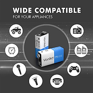 Voniko 9V Batteries - Alkaline 9V Battery 4 Pack - Ultra Long Lasting with a 7 - Year Shelf Life