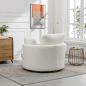 360° Swivel Accent Barrel Chair and Half Crescent Moon Storage Bench Large Ottoman with 4 Pillows,Upholstered Oversized Leisure Round Loveseat Recliner Sofa Chaise Lounge Circle Armchair for Club