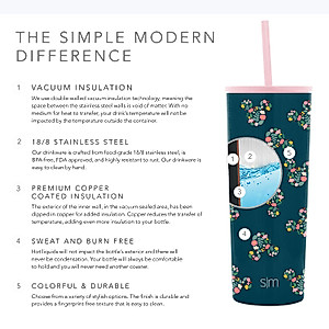 Simple Modern Disney Character Insulated Water Bottle Tumbler with Straw Lid -Stainless Steel Reusable Wide Mouth Travel Cup 24oz Tumbler Mickey Mouse Floral Riptide