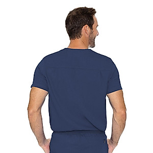 Med Couture Men's V-Neck Scrub Top, Tuckable Cadence One Pocket Scrub Top With 2-Way Stretch Technology MC7478, XL, Navy