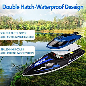 HONGXUNJIE 2.4Ghz RC Boat- 22+ MPH High Speed Remote Control Boat for Adults and Kids for Lakes and Pools with 2 Rechargeable Batteries, Low Battery Alarm, Capsize Recovery (Blue) Age 14+