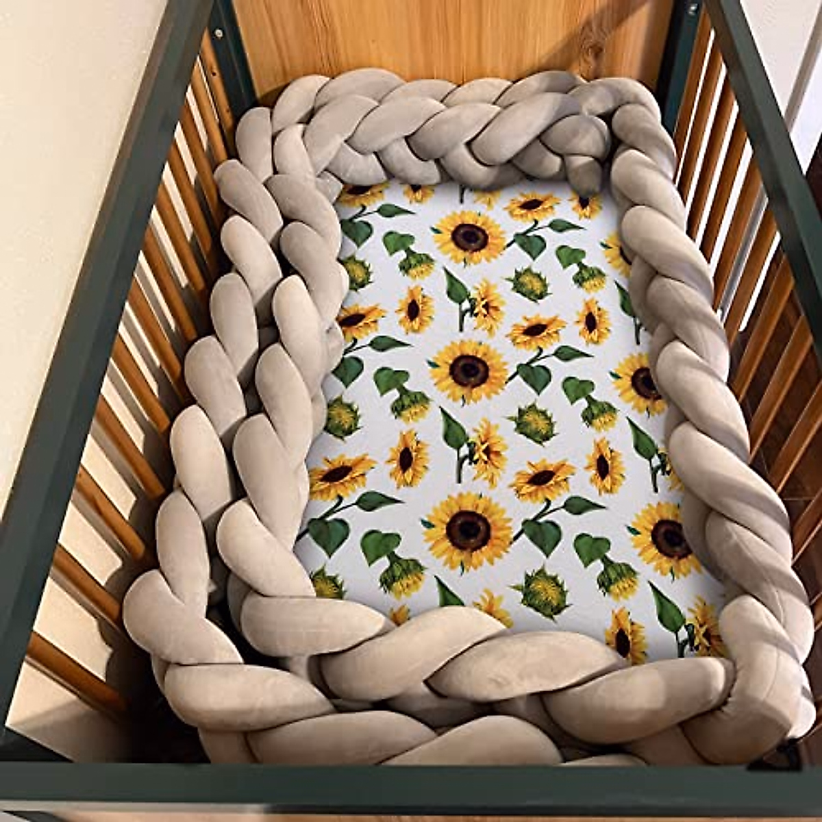 Pack n Play Sheet, Mini Crib Sheet, Portable Crib Sheets, Pack and Play Playard Sheet, Mini Crib Mattress Cover, Mini Crib Fitted Sheet, 38"x 24"x 3'', Sunflower Nursery Decor, Crib Pad Cover