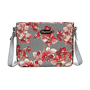 Signare Tapestry Crossbody Bag Shoulder Purse for Women In Orchid Grey and Red Design (XB02-ORC)
