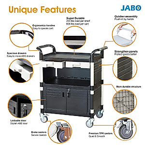 JaboEquip 3 Tier Heavy Duty Utility Cart Lockable Medical Cart Hospital Cart Lab Cart, 606 lbs Load for Lab Hospital Office, JB-3KD1, Black