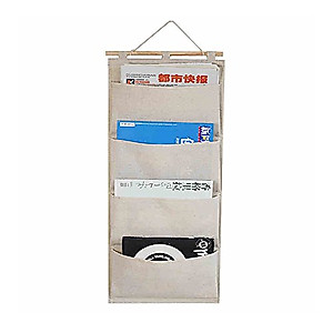 Co-link Linen/Cotton Fabric Wall Door Cloth Hanging Storage Pockets Books Organizational Back to School Office Bedroom Kitchen Rectangle Home Organizer Gift (4 Pockets)