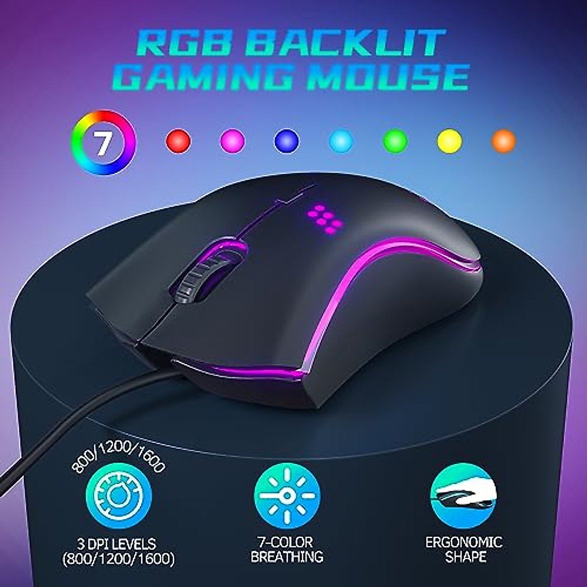 Mechanical Gaming Keyboard and Mouse Combo, 104 Keys Full Size RGB Backlit Blue Switch Keyboard, Ergonomic RGB Gaming Mouse with Mouse Pad, Anti-Ghosting Wired Keyboard for Windows PC Laptop Mac Gamer