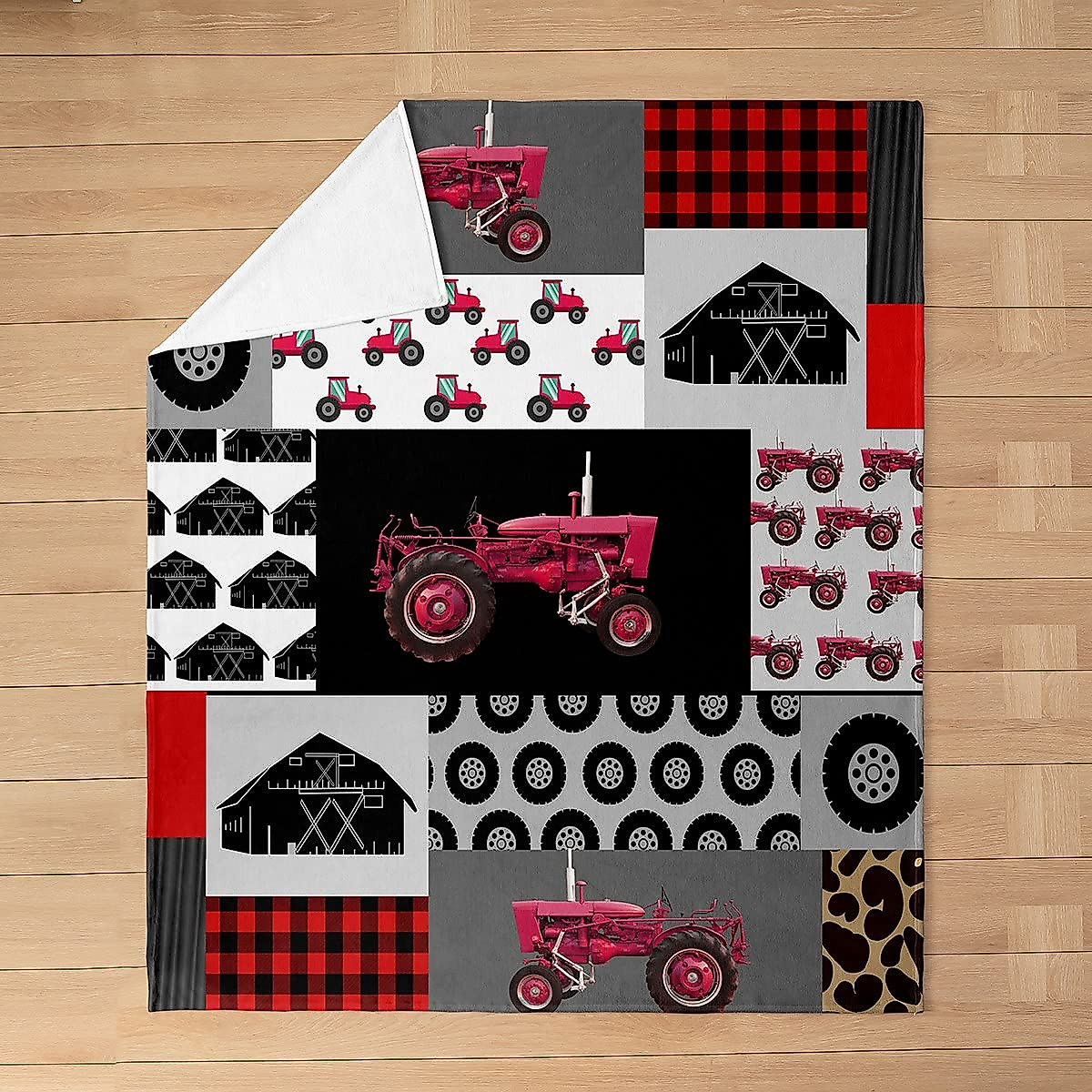 Feelyou Kids Tractor Flannel Fleece Blanket Set Red Farm Tractor Plush Throw Blanket,for Kids Equipment Trucks All Season,Bed Blanket Set Geometric All Season,Bed Blanket Baby 30"x40"