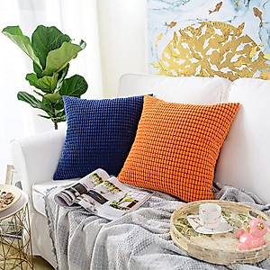 MERNETTE Pack of 2, Corduroy Soft Decorative Square Throw Pillow Cover Cushion Covers Pillowcase, Home Decor Decorations for Sofa Couch Bed Chair 18x18 Inch/45x45 cm (Granules Orange)