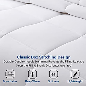 White Down Alternative Comforter Queen Size, Polyester Fill Fluffy All Season Comforter Quilt Duvet Insert, Ultra-Soft Brushed Microfiber Fabric Machine Washable(White,90x90Inches)