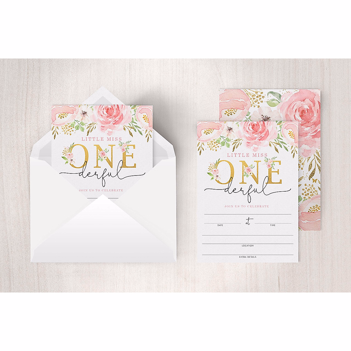 Your Main Event Prints Little Miss ONEderful First Birthday Invitations With Flowers and Butterflies - 20 Invitations - Envelopes Not Included