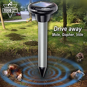 Vekibee Pack of 2 Sonic Mole Repellent Solar Gopher Repellent Ultra Sonic Vole Chaser Mole Sonic Vibrator Spike Keep Moles Away from Yard Lawn