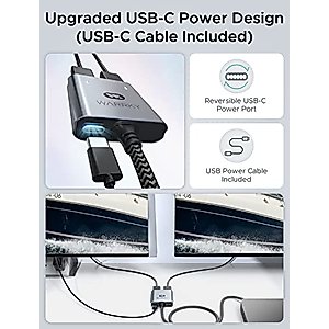 Warrky HDMI Splitter, Duplicate/Mirror, 4K HDMI Splitter 1 in 2 Out [Metal Case, Gold-Plated] with 3.3 Ft Braided HDMI Cable, Powered Splitter, 1 Source to 2 Identical Displays for TV, Projector