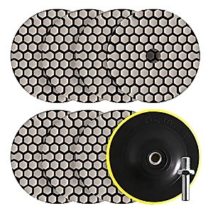 iMetrx 8Pack Diamond Polishing Pads 4 inch Dry (7pcs, Grits 50#-2000#) and Backer Pad (1Set) Concrete Diamond Sanding Discs Marble Granite Stone polishing kit