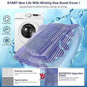 BedsPick Velvet Duvet Cover Set California King 3 Pieces, Navy Blue Soft Reversible Comforter Cover Sets, Plaid Striped Duvet Cover, 1 Duvet Cover 104x98 inches and 2 Pillow Sham