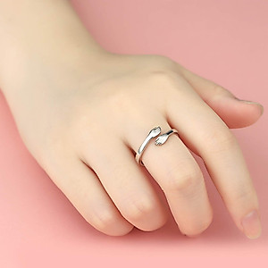 Hug Ring Sterling Silver Adjustable - White Gold/18K Gold/Rose Gold Plated Couple Hug Ring Hugging Rings for Women Mens Wedding Band Rings Wrap Around Hand Jewelry for Teen Girls Sizes 5-9