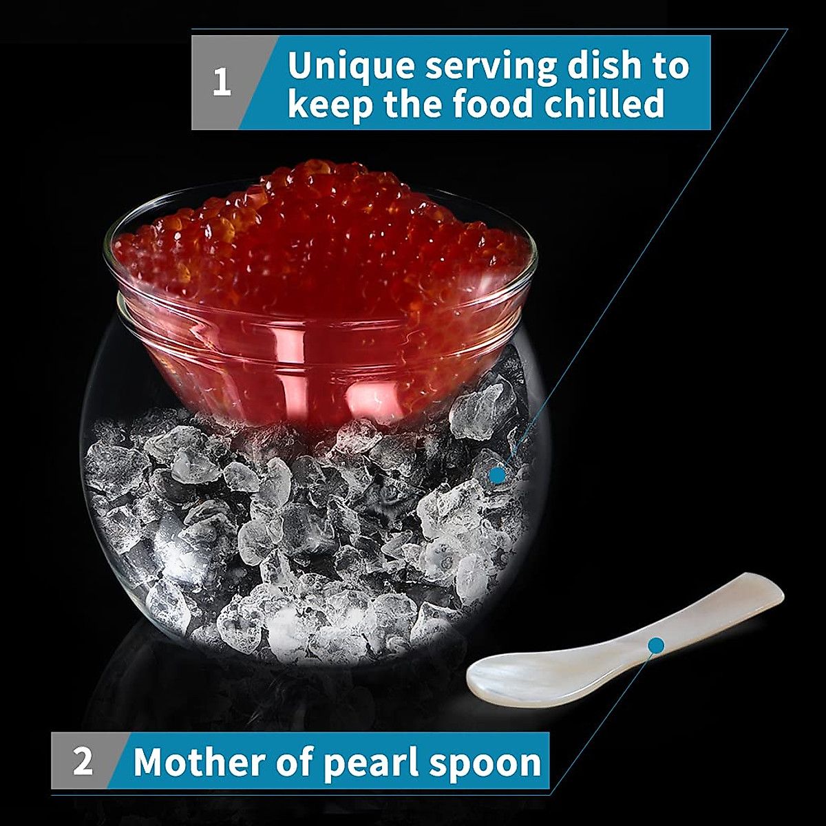 MDLUU 2-Pack Caviar Chiller Server with Mother of Preal Spoon, Ice Chilled Bowl for Martini, Cocktail, Ice Cream,Capacity 6.08 Oz