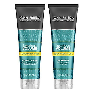John Frieda Luxurious Volume Touchably Full Lightweight Shampoo and Conditioner Set for Natural Fullness, 8.45 Ounces, Volumizing Shampoo and Conditioner for Fine or Flat Hair, Safe for Color-Treated Hair