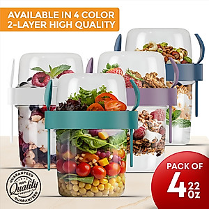 QUASLEQ 4-Pack Yogurt Parfait Cups - with Lids and Spoons - Reusable Yogurt Containers for On-the-Go - Portable Yogurt Cups with Topping Storage - Ideal for Oatmeal and Breakfast Prep (22 oz-650 Ml)